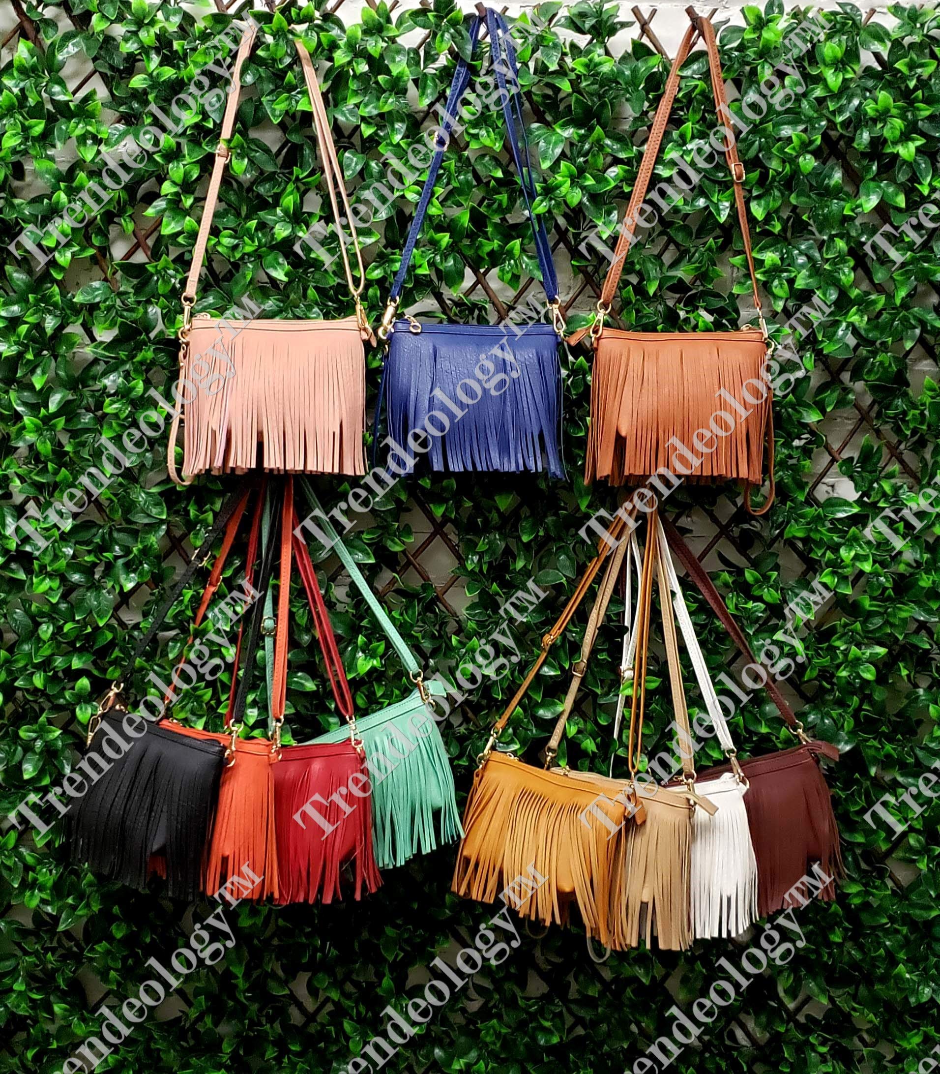 Front and Back Both Side Fringed Soft PU Leather Small Boho Crossbody Wristlet (ZBlack)