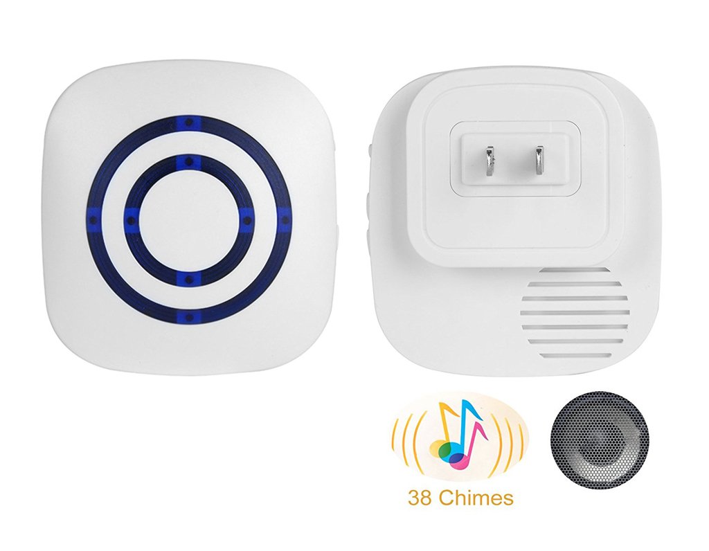 Wireless Home Security Driveway Alarm, Enegg Entry Alert, Visitor Door Bell Chime with 2 Plug-in Receiver and 1 PIR Motion Sensor Detector Alert System, Quality Sound and LED, 38 Melodies