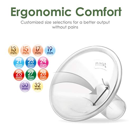 Maymom MyFit Flange Set, Two-Piece Breast Shield (15mm Small) Base Connector Compatible with Selected Ameda Breast Pumps (Shield 15mm + Connector)