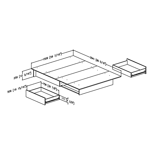 South Shore Gramercy Full/Queen Platform Bed (54/60'') with drawers, Pure White