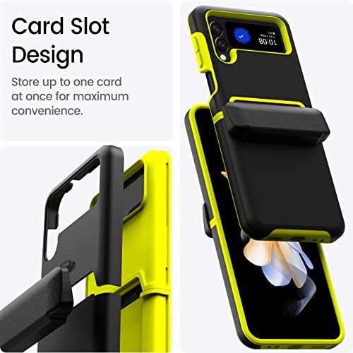 Galaxy Z Flip 4 Case Wallet with Hinge Protection [ Card Slot ] Samsung Galaxy Z Flip 4 5G Case with Card Holder Shockproof Protective TPU Silicone Phone Cover (Black-Green)