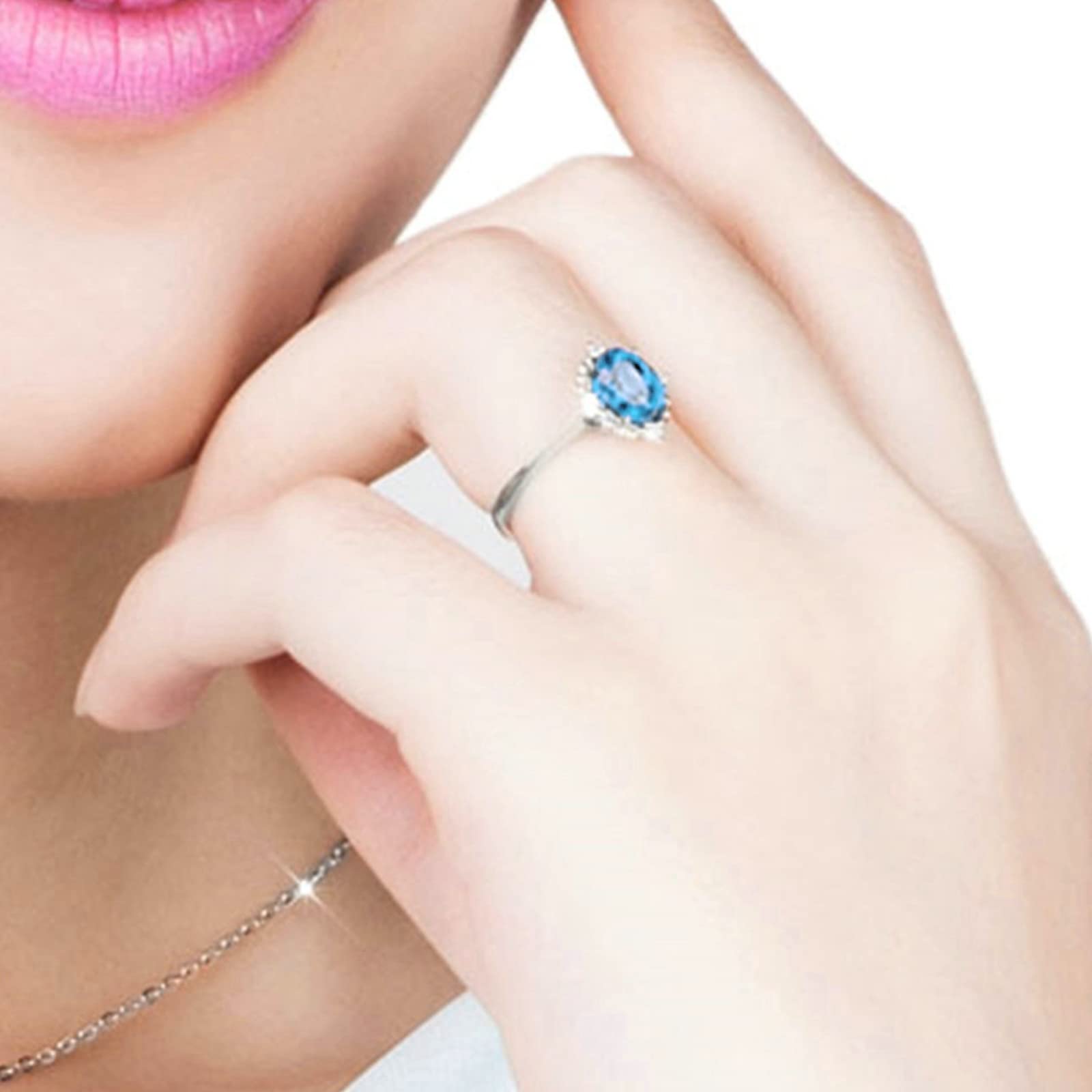 Ayoiow Rings Promise Silver 925 Light Blue Oval Zircon Band Valentine Gift Engagement Bands Ring for Her Size:8.5