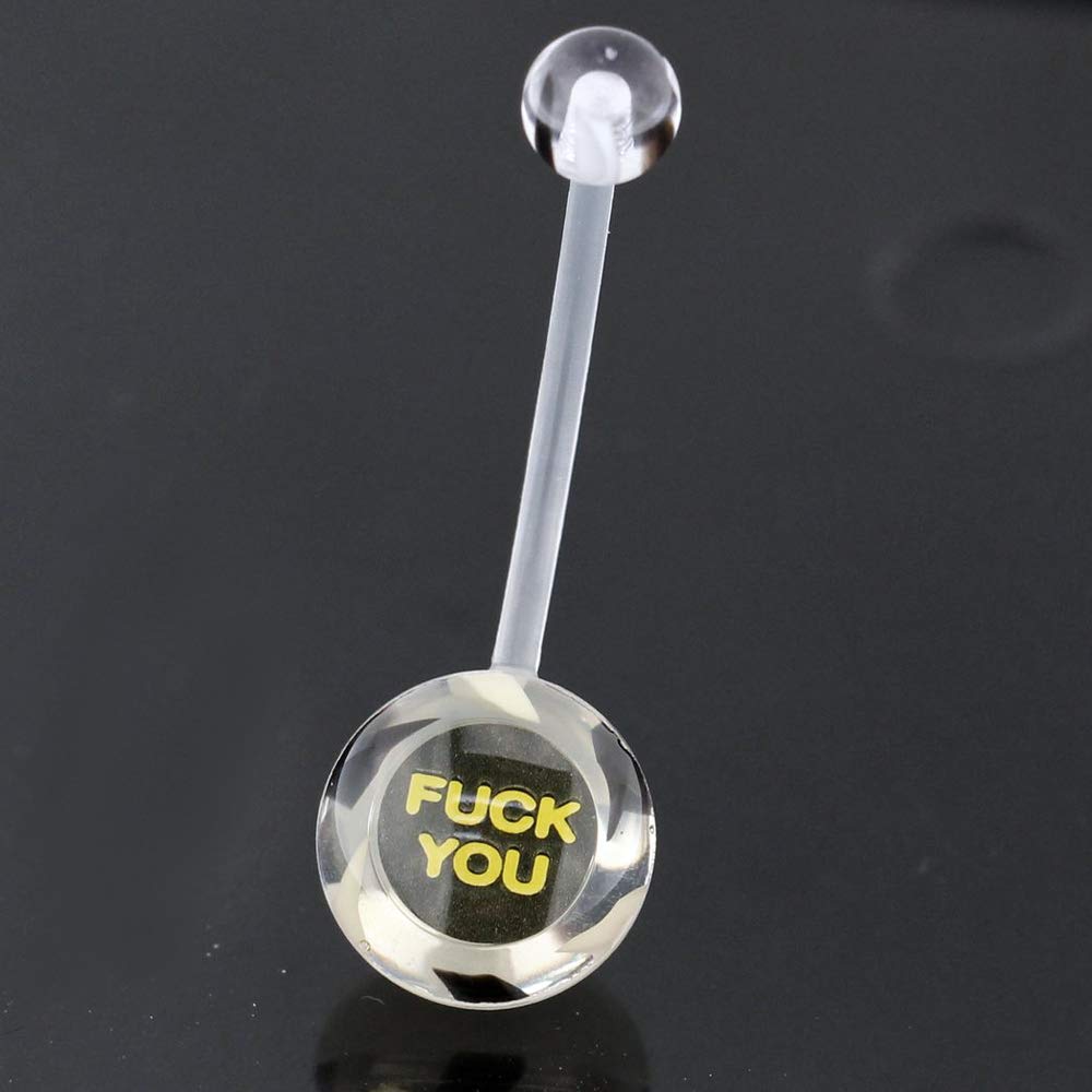 AtoZ Piercing F Word Logo Design on Marble Ball Clear Bio Flexible Pregnancy Belly Button Ring