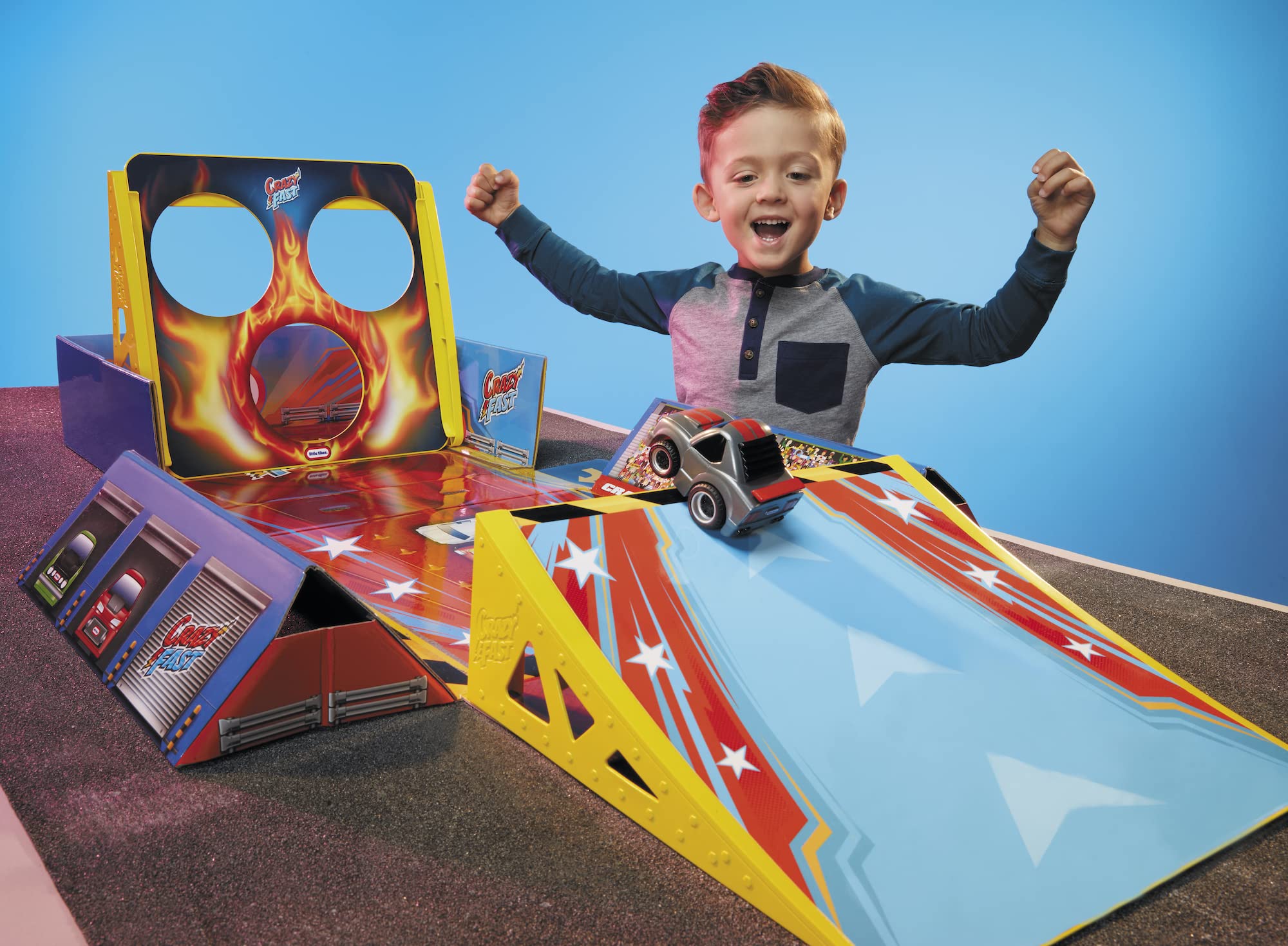 Little Tikes® My First Cars™ Crazy Fast™ 4-in-1 Dunk’n, Stunt’n, Game’n Set with one Exclusive Pullback Toy Car Vehicle, Goes up to 50ft!