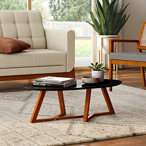 Be Home Furniture │ SPE Coffee Table │ Home Décor, Side Table, Coffee Table, End Table, Accent Table for Living Room │ Wood Legs & Black – 35.43" W