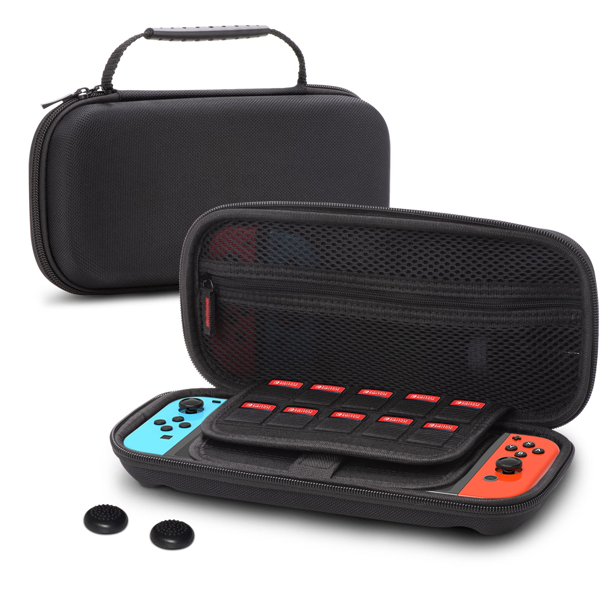 Arae Switch Carrying Case Compatible with Nintendo Switch / Switch OLED, Portable Travel Protective Hard Shell for Nintendo Switch Console & Accessories with 20 Game Card Storage Slot, Black