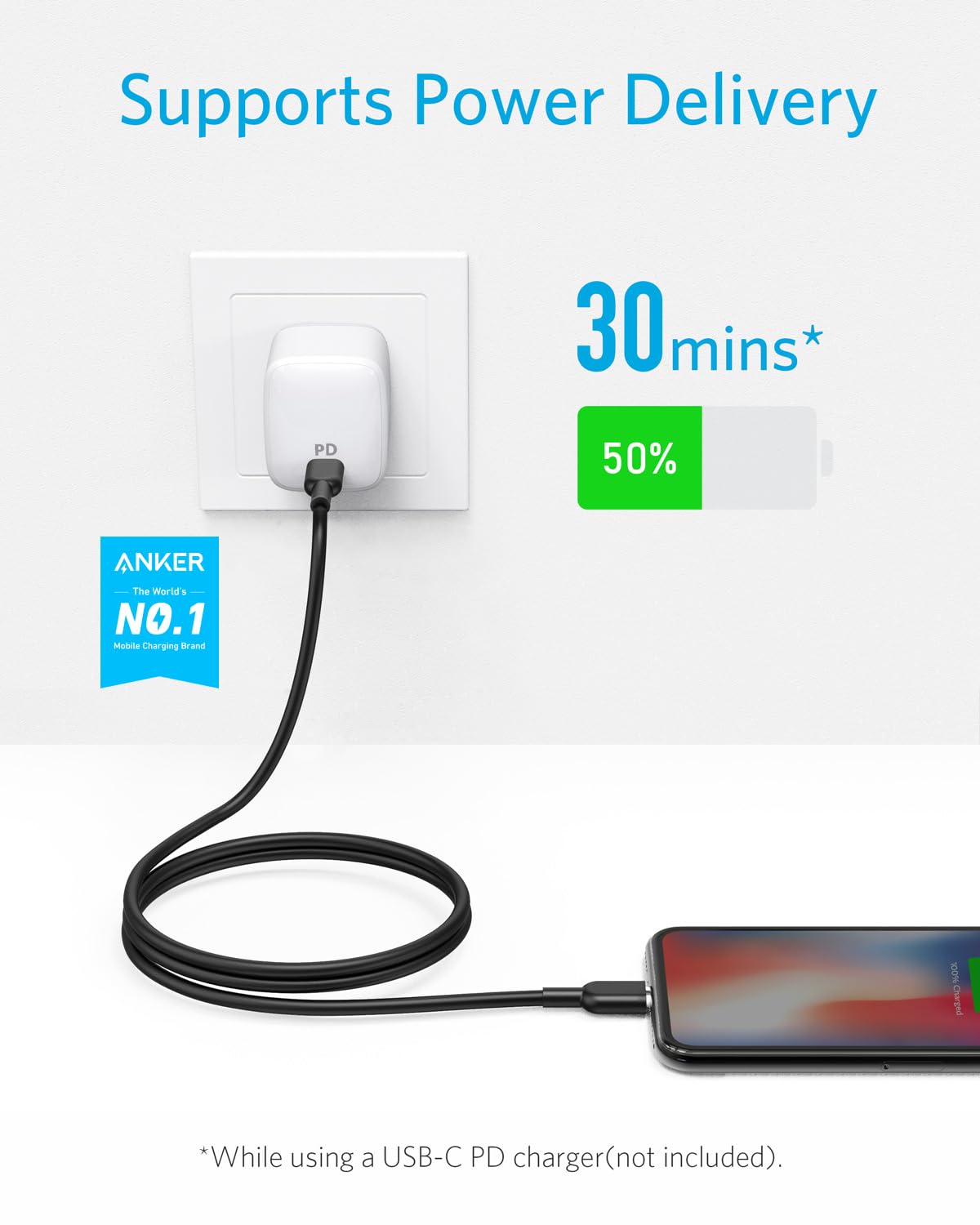 Anker USB C to Lightning Cable [6ft MFi Certified] Powerline II for iPhone 13 13 Pro 12 Pro Max 12 11 X XS XR 8 Plus, AirPods Pro, Supports Power Delivery (Charger Not Included) (Black)