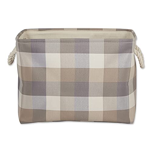 DII Buffalo Check Storage Collection Collapsible Bin with Handles, Medium Rectangle, 16x10x12, Tri Color Stone