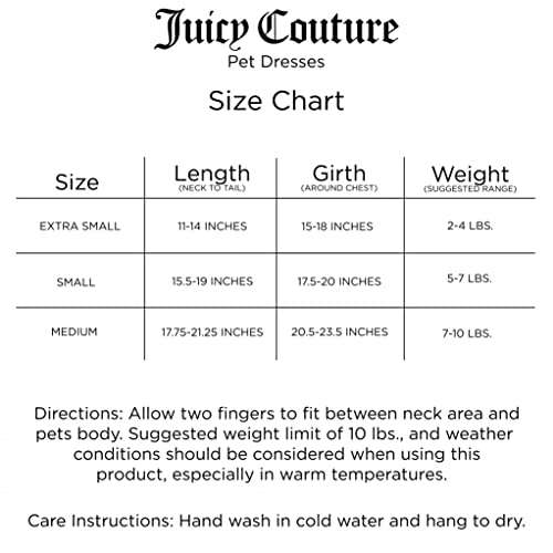 Juicy Couture Bling it On Cheer Dog Dress β Pullover Design Puppy Shirt with Elasticated Waistline and Flared Skirt, Doggie Clothes for Convenient Bathroom Breaks, X-Small (2-4 lbs.)