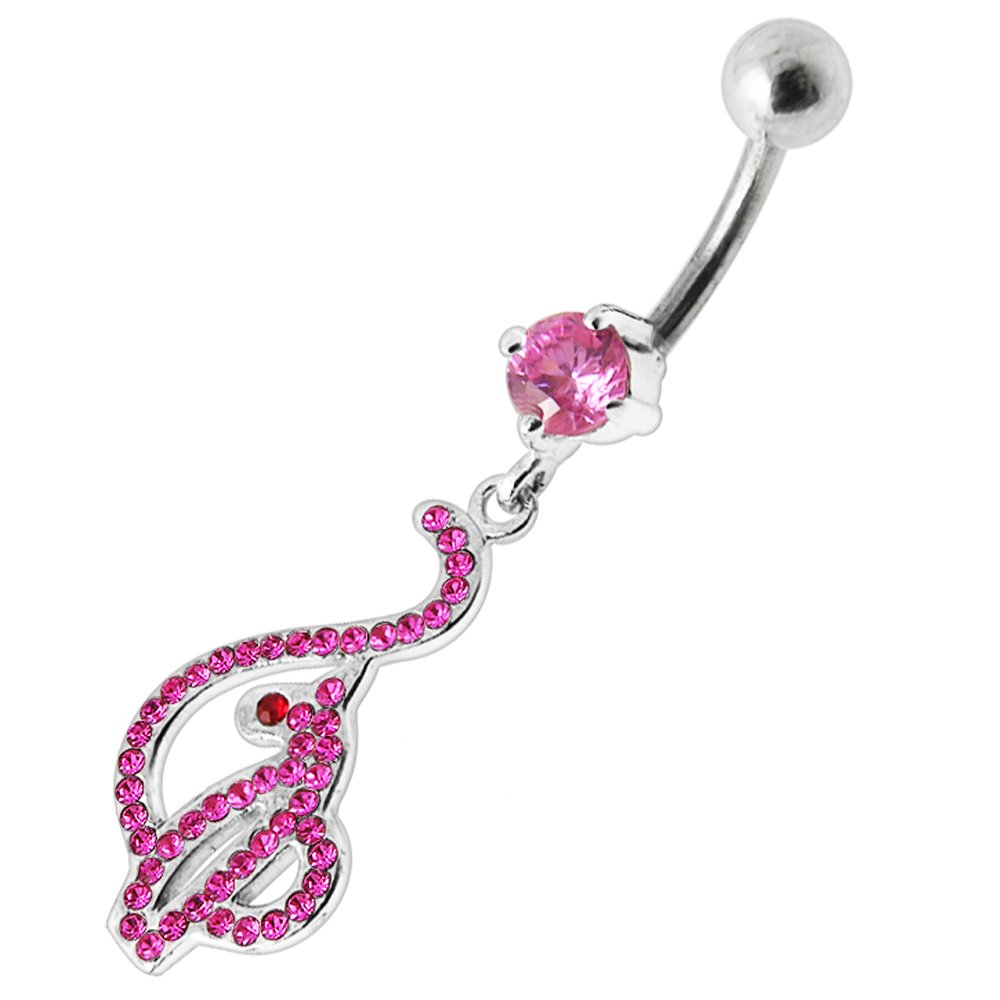 AtoZ Piercing Pink Crystal Stone Fancy Baby Phat Dangling 925 Sterling Silver with Stainless Steel Belly Button Rings