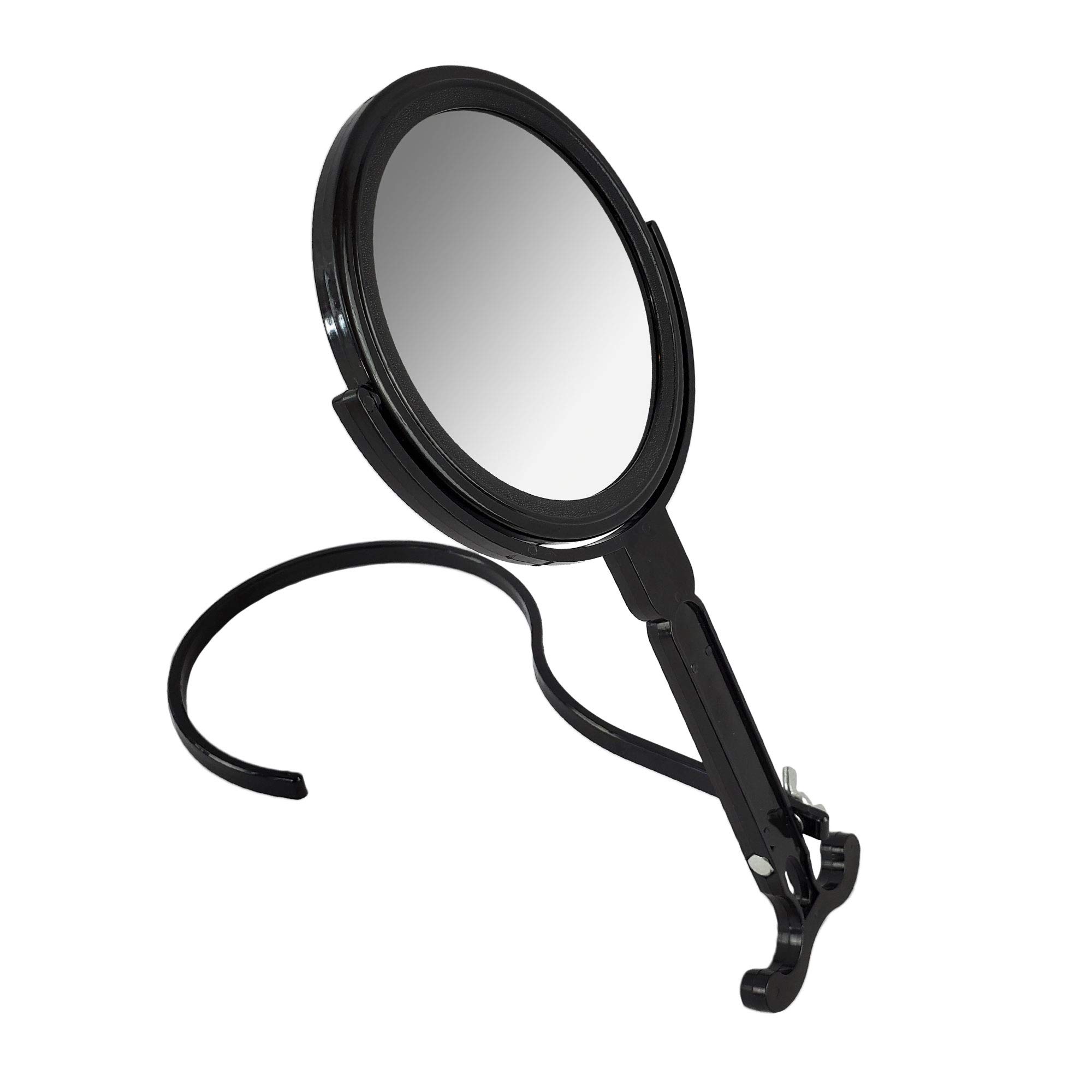 Rucci Round Portable Lightweight 5x/1x Magnifying Neck Mirror Piano Black - 4.25" Diameter x 0.25" x 11"H, Black