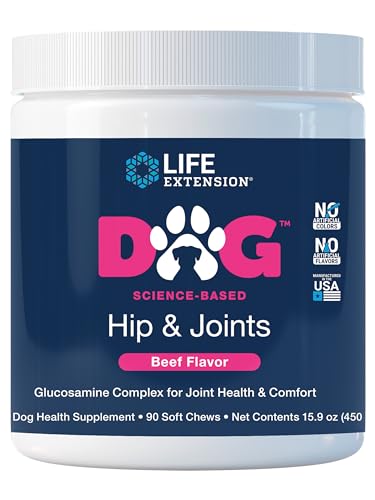 Life Extension Dog Hip & Joints - Dog Health Supplement for Joint Health and Joint Comfort - Glucosamine, MSM, Pea, Beef Flavor - 90 Soft Chews