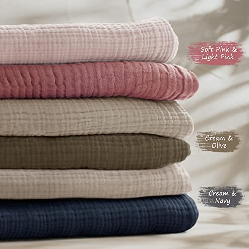lulumoon Baby Muslin Crib Sheets - Toddler Cotton Fitted Crib Sheets Neutral for Boys and Girls 2Pack (Olive+Cream)