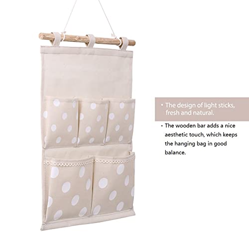 Homecube Linen Cotton Fabric Wall Door Cloth Hanging Storage Bag Case 5 Pocket Home Organizer (White Polka Dots)