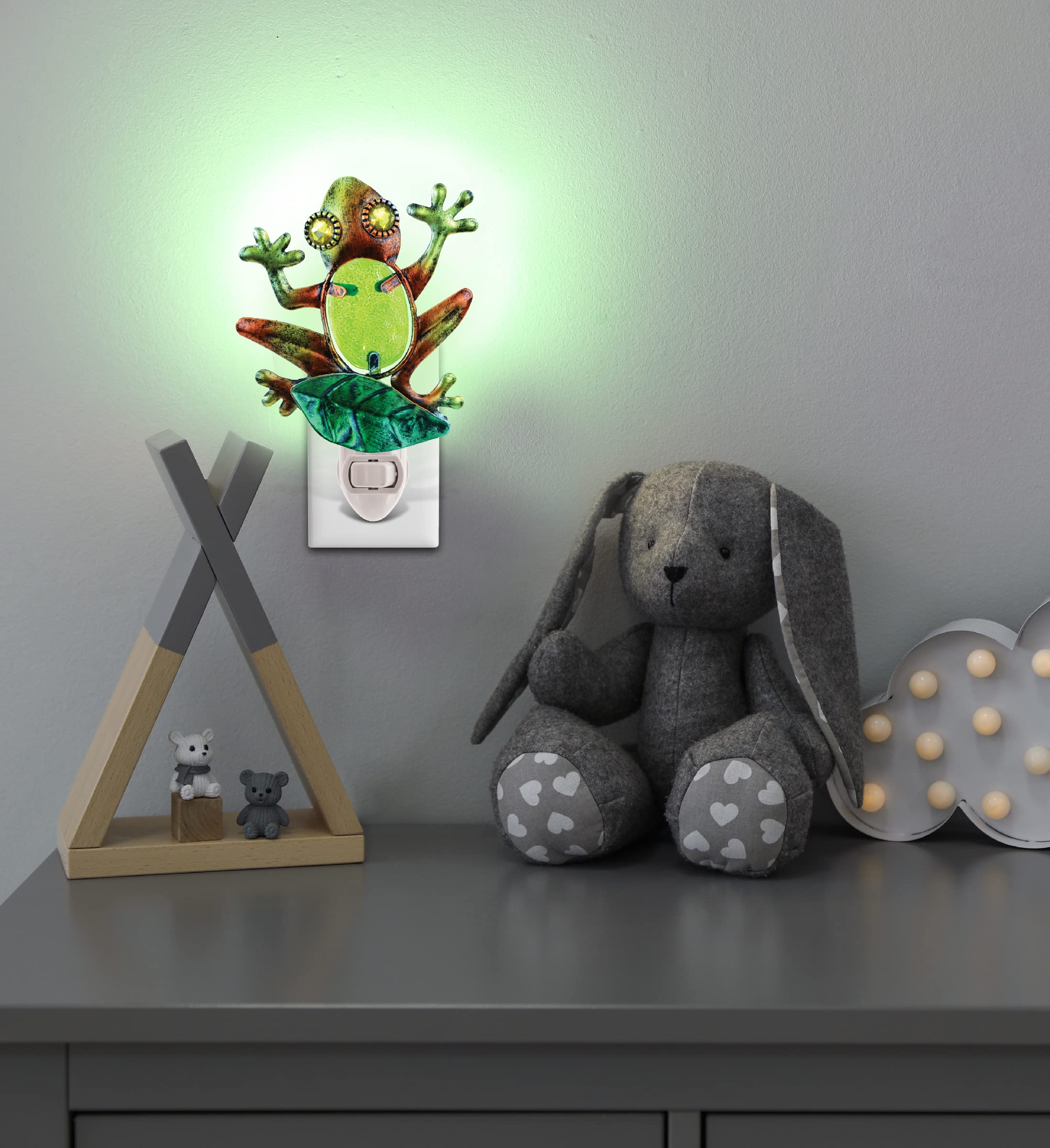 Puzzled Frog Night Light - 5.5 Inch Plug in Energy Efficient Decorative Socket Lamp, Manual On & Off Portable Lights for Stairway, Bedroom, Bathroom, Nursery, Home Accessory & Kitchen Decor