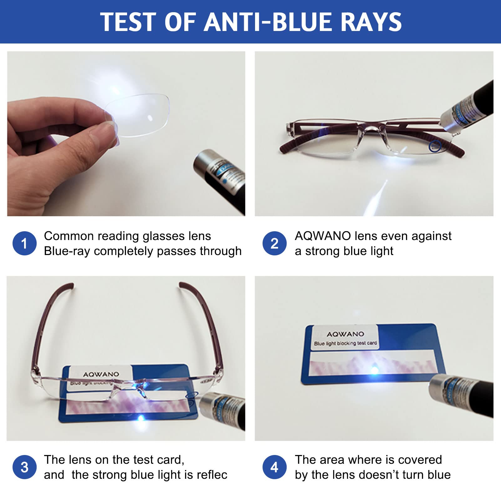 AQWANO Rimless Reading Glasses Women Men Computer Blue Light Blocking, Clear Frames Readers Anti Glare Filter Lightweight Comfort,2.5
