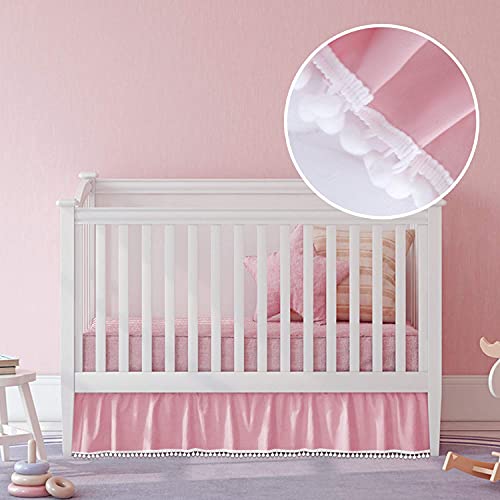 SPRINGSPIRIT Crib Skirt with Lovely Pompoms & Diaper Organizer Hanging Diaper Stacker Pink