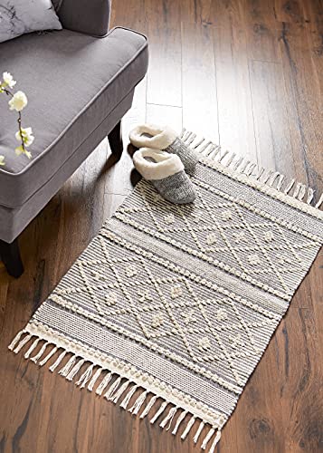 DII Woven Rugs Collection Textured Hand-Loomed with Fringe, 2x3', Gray Diamond