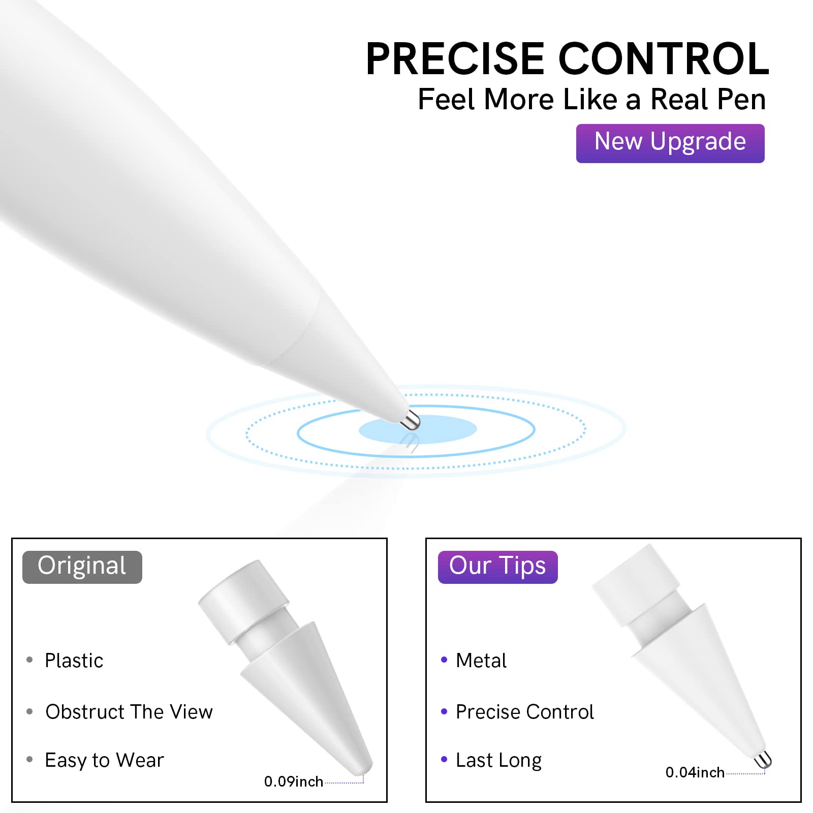 Delidigi Pencil Tips for Apple Pencil 2nd 1st Gen, Apple Pencil Pro & USB-C, Upgraded Metal Wear-Resistant Pen Like Tips, Fine Point Precise Control Tips for Apple Pencil