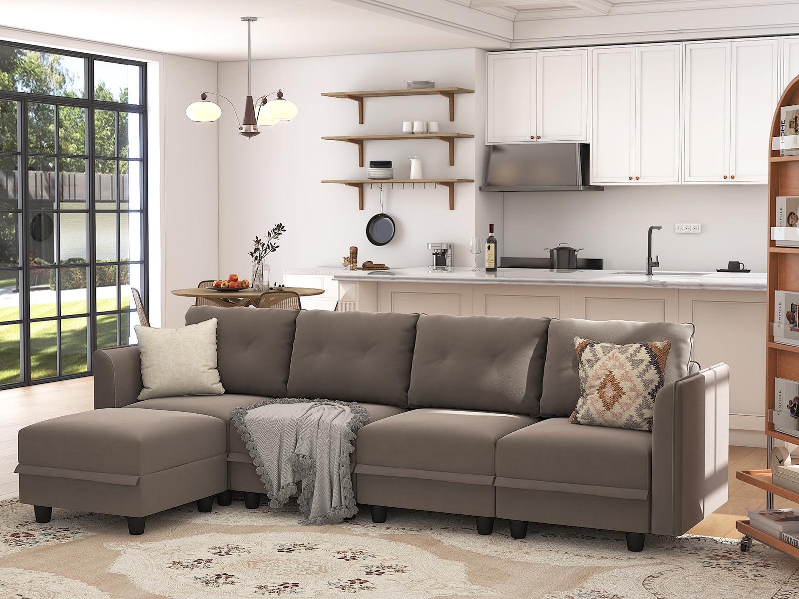 LLappuil Sectional Couch with Reversible Chaise, Waterproof, Anti-Scratch and Antistatic Sectional, Modern L-Shape Sofa Corner Couch Modular Sofa with Ottoman, Brown