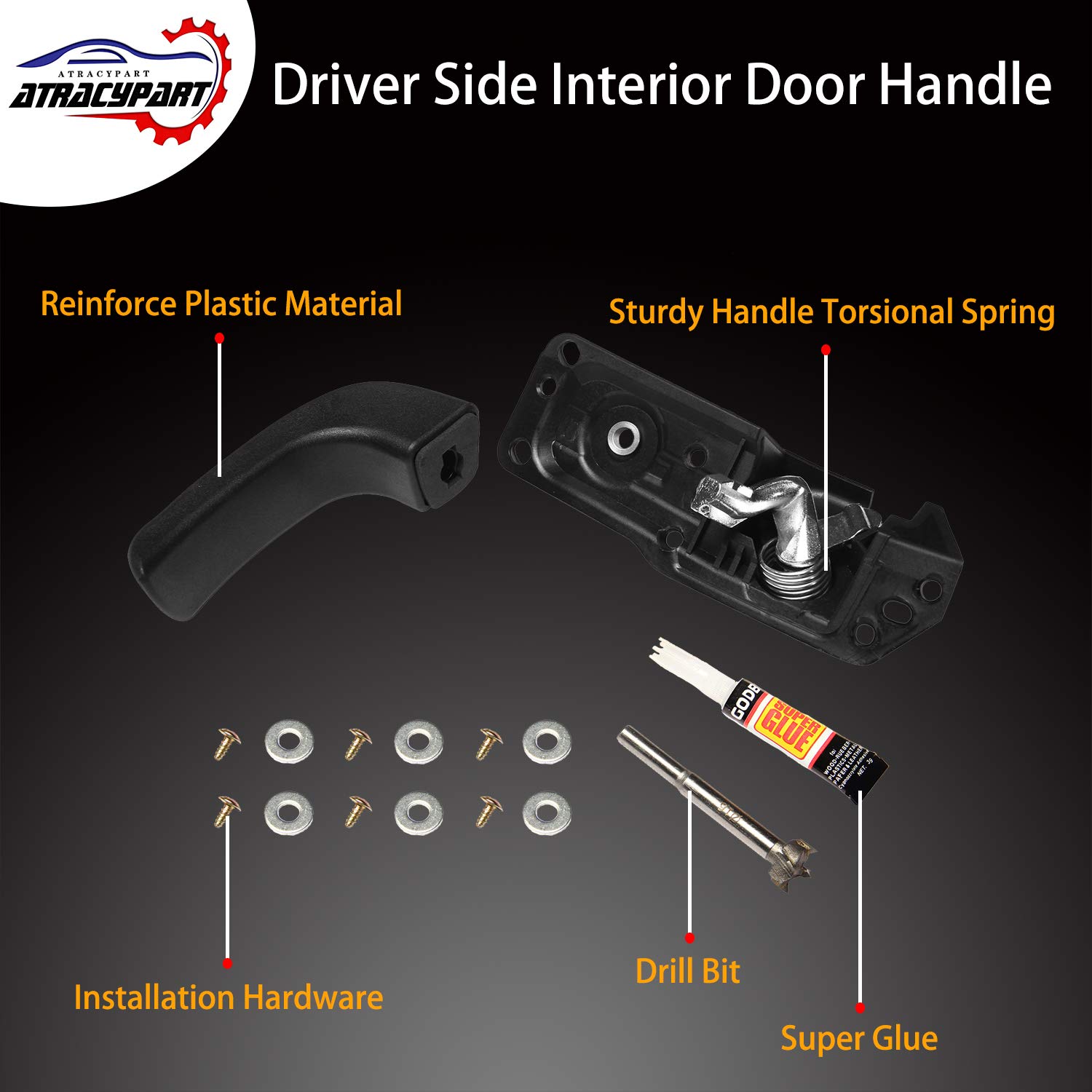 ATRACYPART Interior Door Handle Kit Front Left Drivers Side | for 2007-2014 Chevy Silverado, Tahoe, Suburban, Avalanche, GMC Sierra, Yukon, Yukon XL, Cadillac Escalade | Replaces# 20833606, 80374