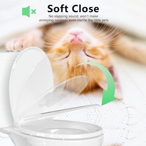 Aünsffer Toilet Seat Round Soft Close16.5'', Toilet Lid Slow Close Quiet No Slam, Easy Installation & Release,Safe PP Material Easy Clean, Comfortable Ergonomic Design, 2 Years Support, White Plastic