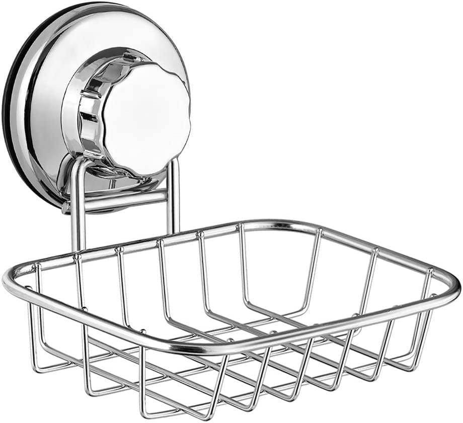 ARCCI Bar Soap Holder for Shower Wall, Stainless Steel Strong Vacuum Suction Cup Shower Soap Dish, Rustproof Wall Mouted Square Soap Sponge Holder Tray for Bathroom & Kitchen Sink
