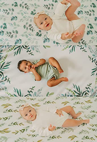 NODNAL CO. 3 Fitted Bassinet Sheets Leafy Set - 100% OEKO-TEX Cotton for Baby Girl/Boy - Gender Neutral Leaves, Floral Eucalyptus Greenery - Cradle/Moses Basket Hourglass Oval Rectangle Mattress Sheet