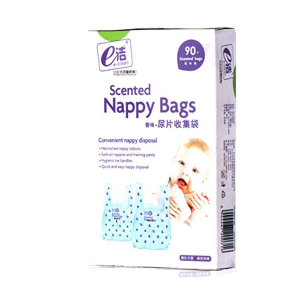 Baby Disposable Diaper Sacks Bags Dispenser Power Scented Nappy Disposal Bags Easy-Tie for Travel (Blue,90-Count)