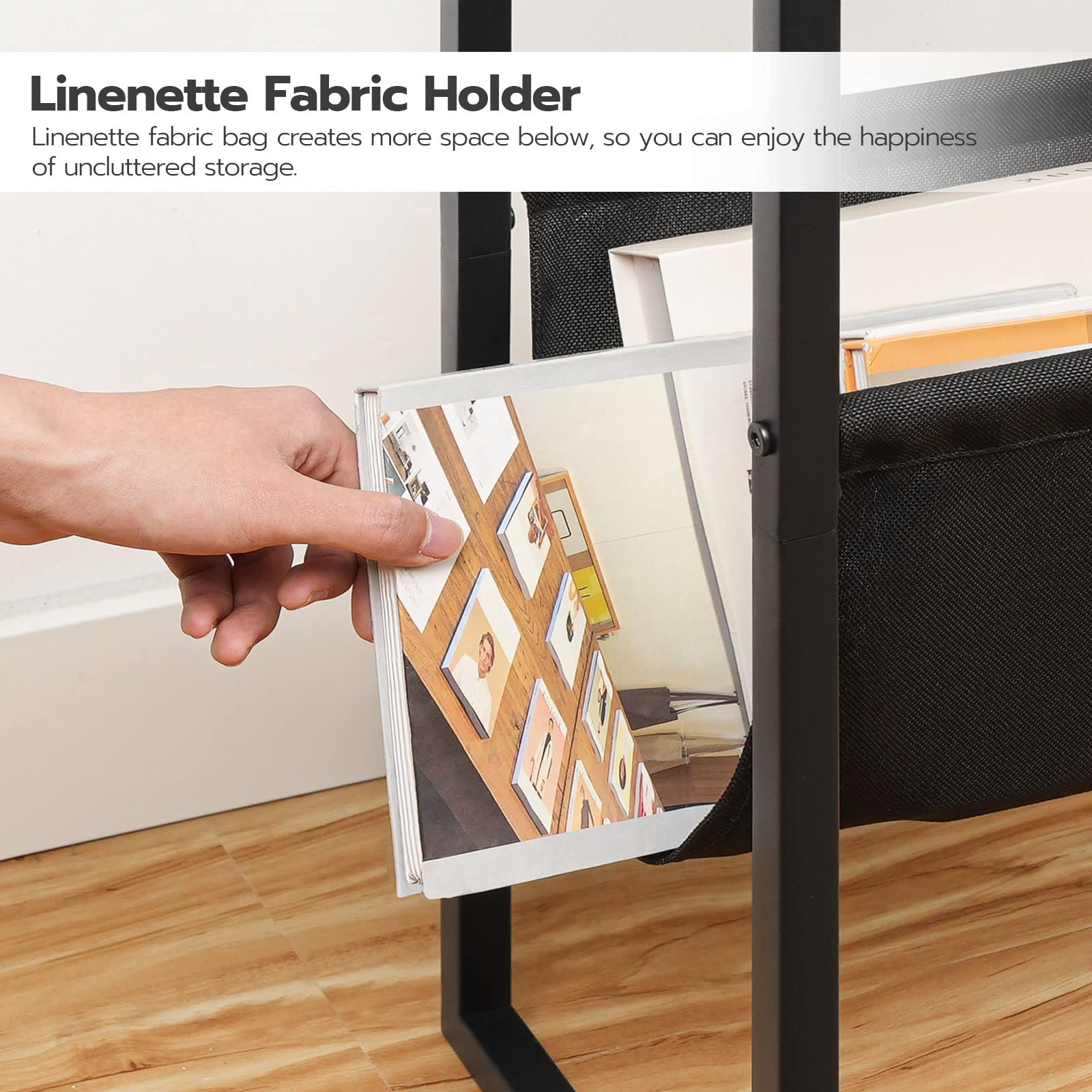 HOOBRO Narrow Side Table, Skinny End Table with Magazine Holder, Thin Bedside Table for Small Spaces Living Room, Small Nightstands Bedroom, Tempered Glass Side Table,Black BK66BZ01