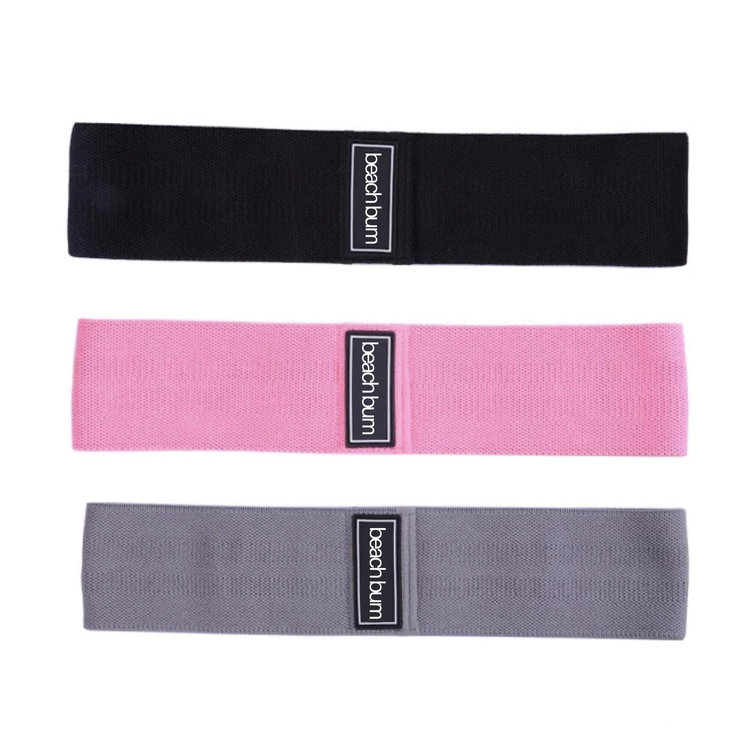 BEACH BUM Resistance Bands for Legs and Butt, Fabric Booty Bands, 3-Set Exercise Bands for Toning, Sculpting, Strength Training, Fitness, Squats, Lunges, Pilates, Yoga, Stretching, Glutes, Abs, Hips