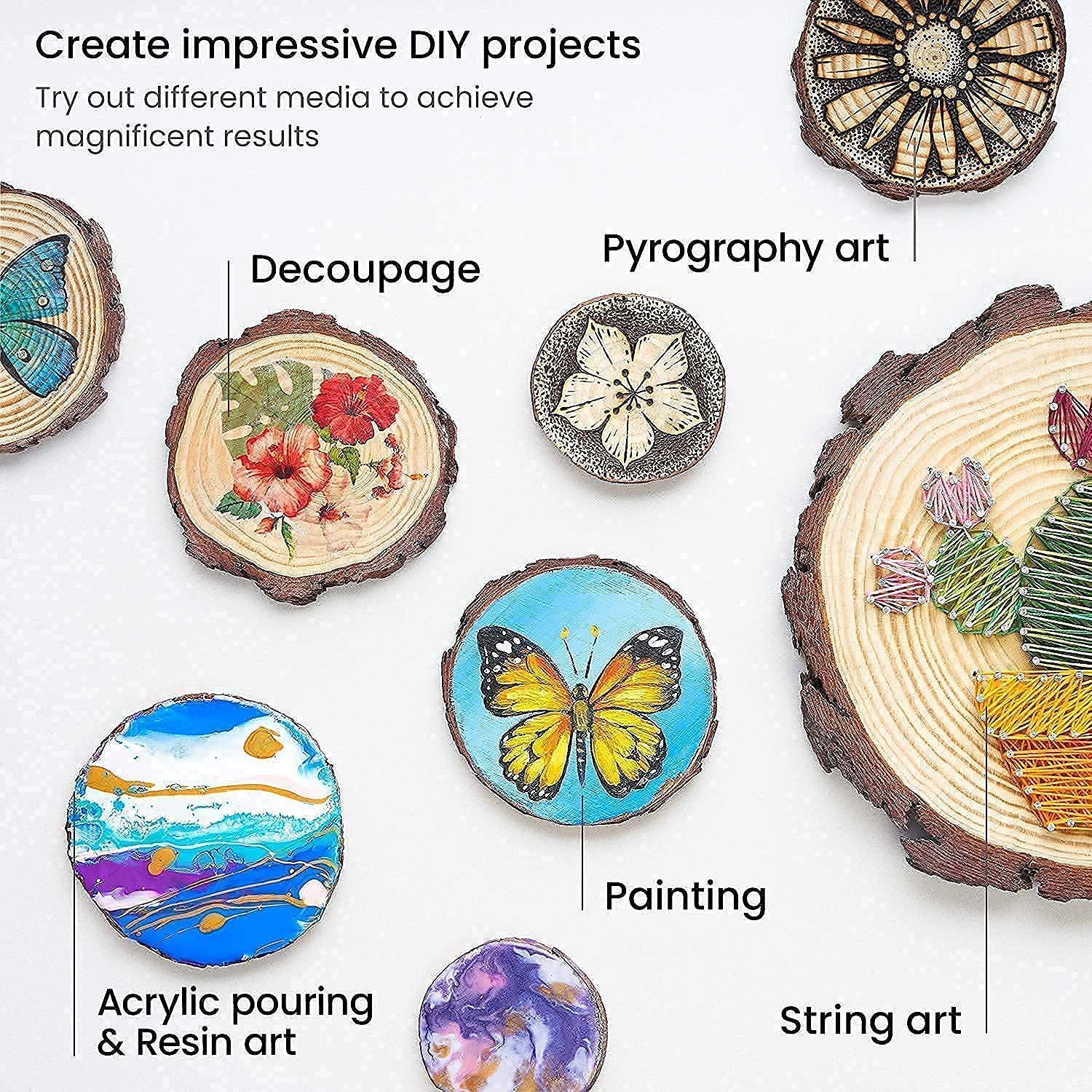 Arteza Wood Slices Bundle, Painting Art Supplies for Artist, Hobby Painters & Beginners