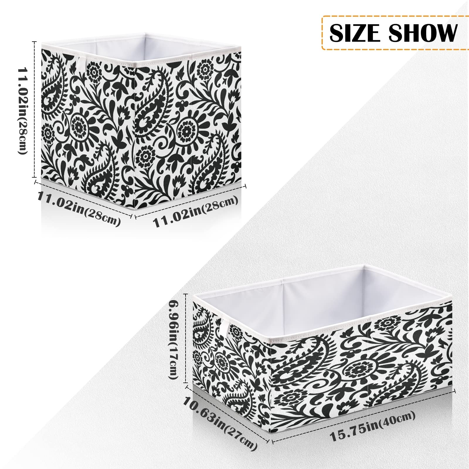 Blueangle Black and White Pattern Rectangle Storage Bin, 15.8 x 10.6 x 7 in, Large Collapsible Organizer Storage Basket for Home Décor(42)