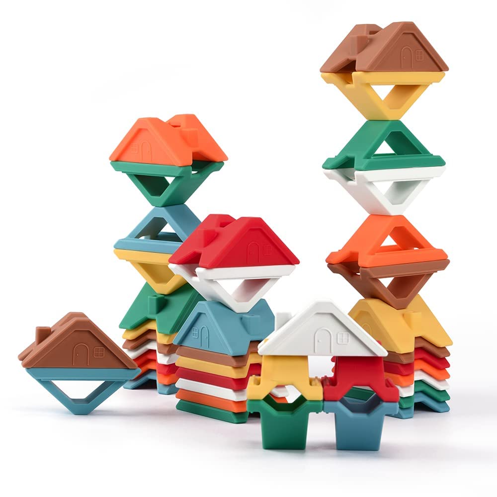 lofca Silicone Building Block Baby Educational Montessori Toy Toddler Stacking Sets House 7 Pieces