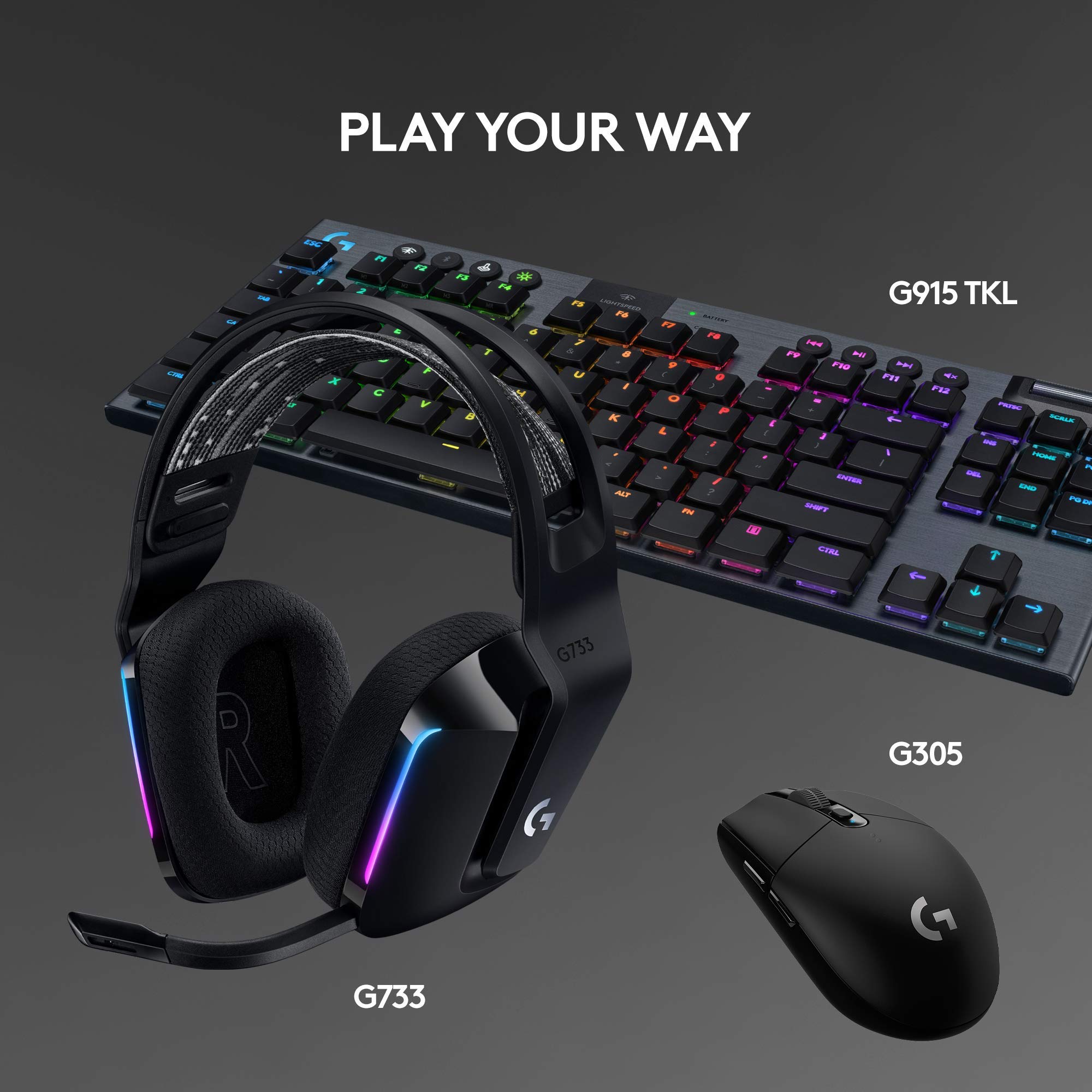 Logitech G733 Lightspeed Wireless Gaming Headset with Suspension Headband, LIGHTSYNC RGB, Blue VO!CE mic Technology and PRO-G Audio Drivers - Blue (Renewed)