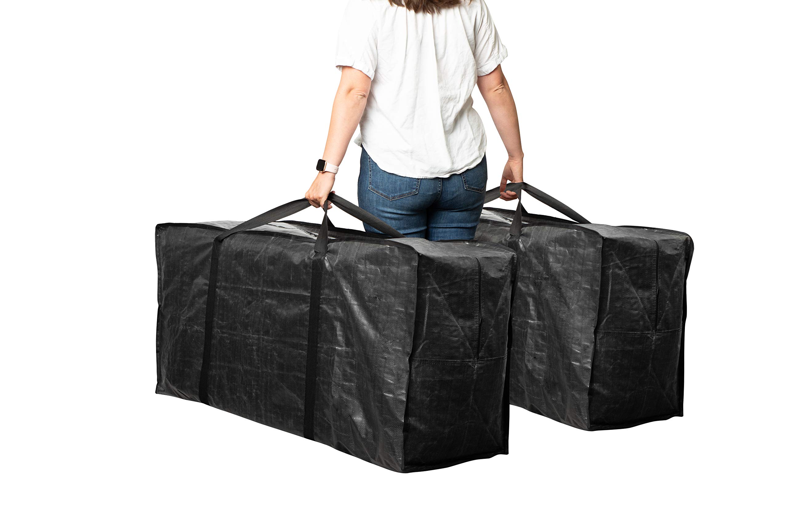 BAG-THAT! 2 Pack XXL Jumbo Extra Large Heavy Duty Stronger Handles Storage Bags Moving Totes Zippered Reusable Wrap Around Storage Totes