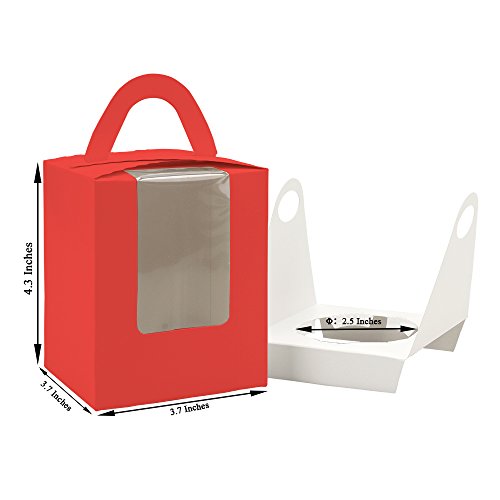 Walk Arrive Cupcake Box Clear Display Window with Strong Handle and Secure Insert Cake Box Bakery Box Cupcake Carrier Cupcake Holder Container for Baby Shower Wedding Birthday Festival Party (10, Red)