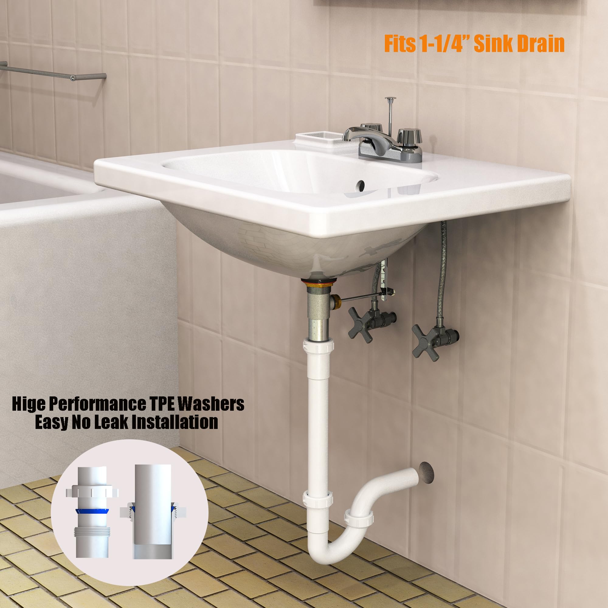 Bathroom Sink Drain Kit,1-1/4β Sink Drain Kit for Most Bathroom Sink Drain Repair Kit and Kitchen Sink Drain Kit,1-1/4β P Trap or S Trap Sink Plumbing Kit,Sink Pipe Replacement Kit