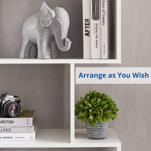 Cozy Castle Set of 2 Geometric Bookcase, S-Shaped Modern Bookshelf, Room Divider Bookshelf, 62" Tall Unique Abstract Bookcase with 5-Tier Display Shelf for Living Room Office, White