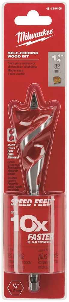 Milwaukee Electric Tool 48-13-0108 Speed Feed Self-Feed Wood Bit, 1-1/4" Diameter x 6" OAL, Steel