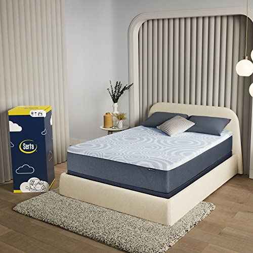 Serta Perfect Sleeper 12 Inch Full Gel Memory Foam Mattress, Medium, USA Built, 100-Night Trial, CertiPUR-US Certified - Splendid Slumber, White and Dark Blue