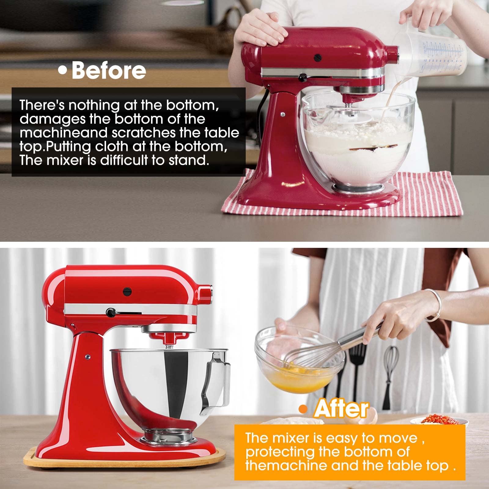 Bamboo Mixer Slider Mat, Kitchen Appliance Slider Compatible with Kitchenaid 4.5-5 Qt Tilt-Head Stand Mixer, Mixer Mover Sliding Caddy Tray, Kitchen Aid Mixer Accessories (Small)