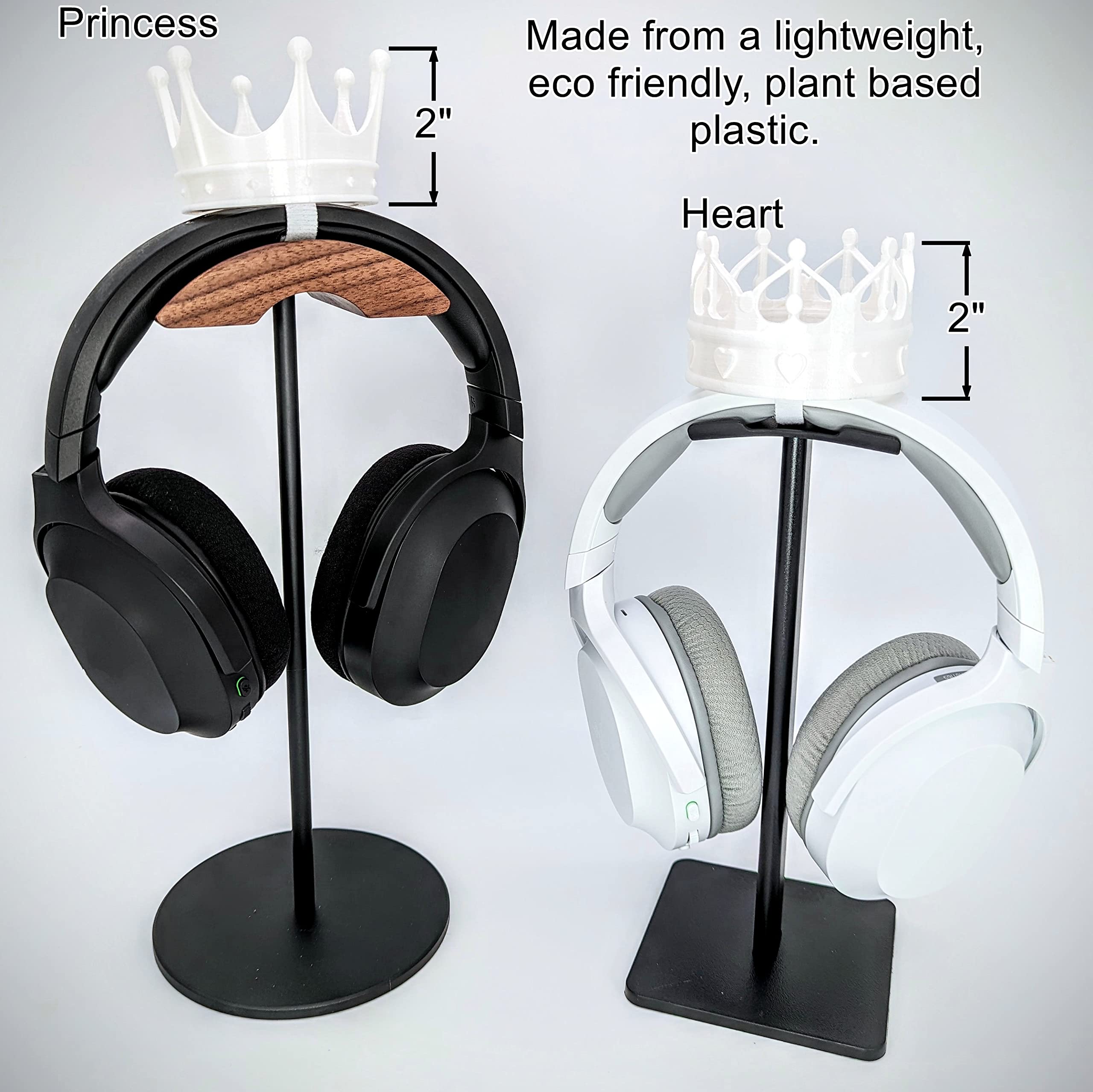 BeamTeam3D Crown for Headphones - Princess and Crown Headphone Attachment in Various Colors with Self Fastener - Cosplay Ears Attachment for Gamers and Streamers (Gold, Hearts)