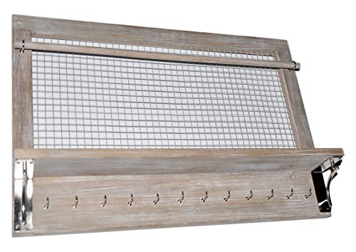 Spiretro Jewelry Organizer, Wall Mount Jewelry Holder Rack with Hooks Shelf and Removable Rod, Hanging Earrings Necklaces Bracelets Rings, Storage Accessories, Rustic Wood_Grey
