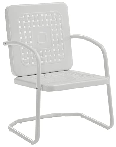 Crosley Furniture Bates 2-Piece Outdoor Chair Set, Retro Metal Patio Chairs for Dining, Porch, Deck, Balcony, White Gloss