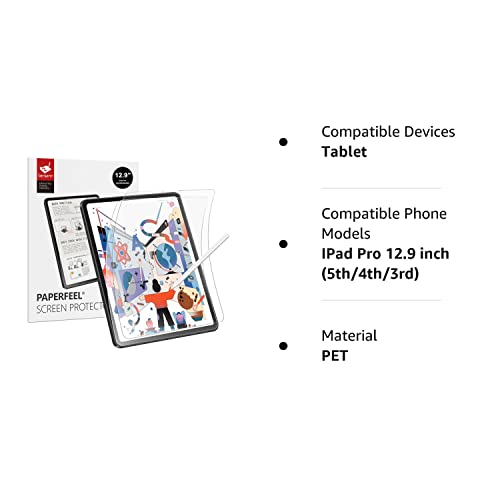 bersem 2-Pack Paperfeel Screen Protector Compatible with iPad Pro 12.9 Inch (2022 & 2021 & 2020 & 2018), iPad Pro 12.9 6th / 5th / 4th / 3rd Generation Matte PET Film for Drawing, Anti-Glare