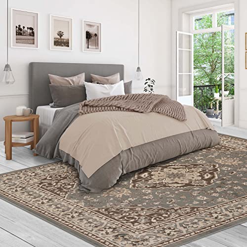 Superior Elegant Glendale Collection Area Rug, 8mm Pile Height with Jute Backing, Traditional Oriental Rug Design, Anti-Static, Water-Repellent Rugs - Grey, 8' x 10' Rug