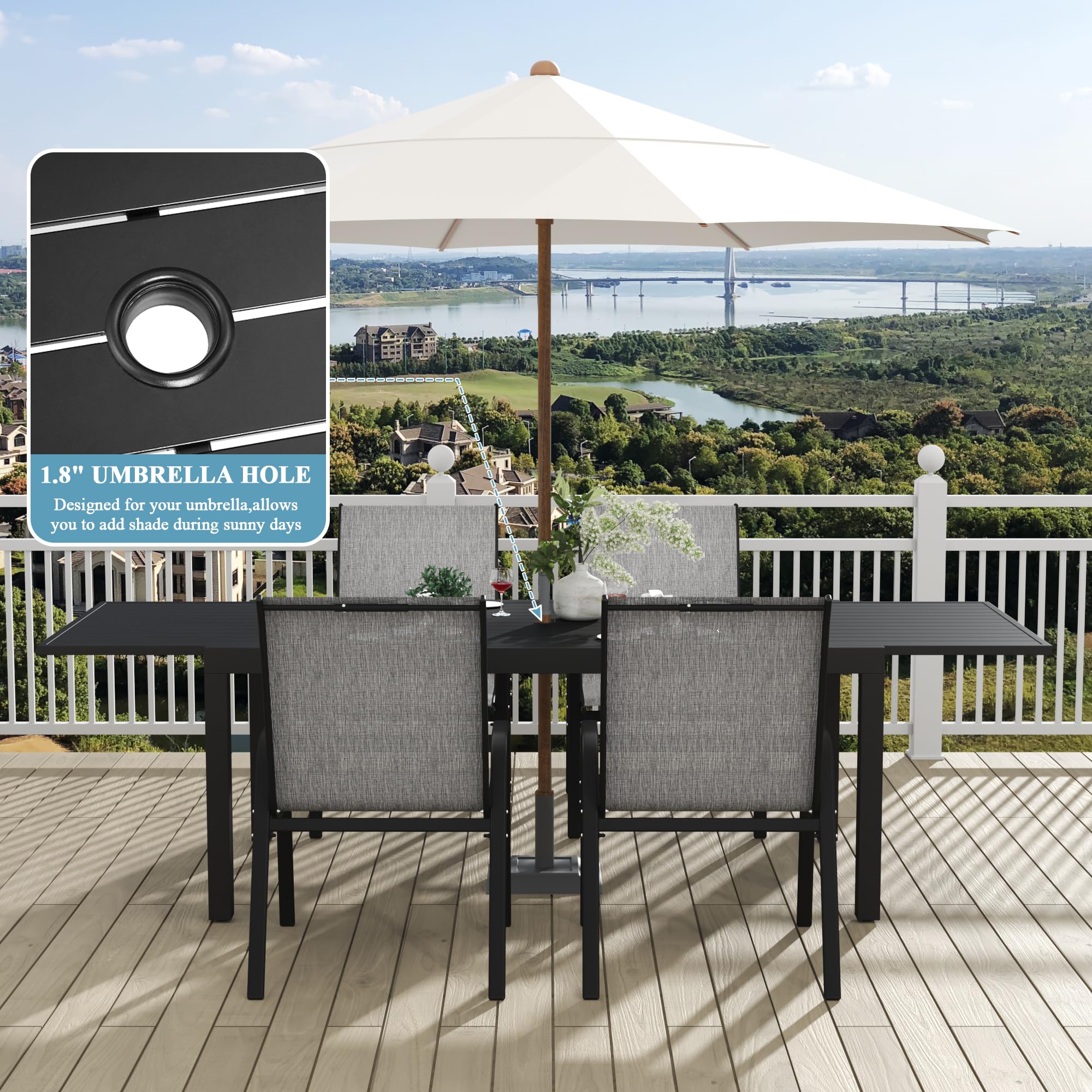 PIZZELLO 11 Pieces Patio Dining Set Outdoor Furniture w/ 10 Stackable Textilene Chairs and 106" Aluminum Extendable Dining Table for Backyard, Garden, Porch and Poolside