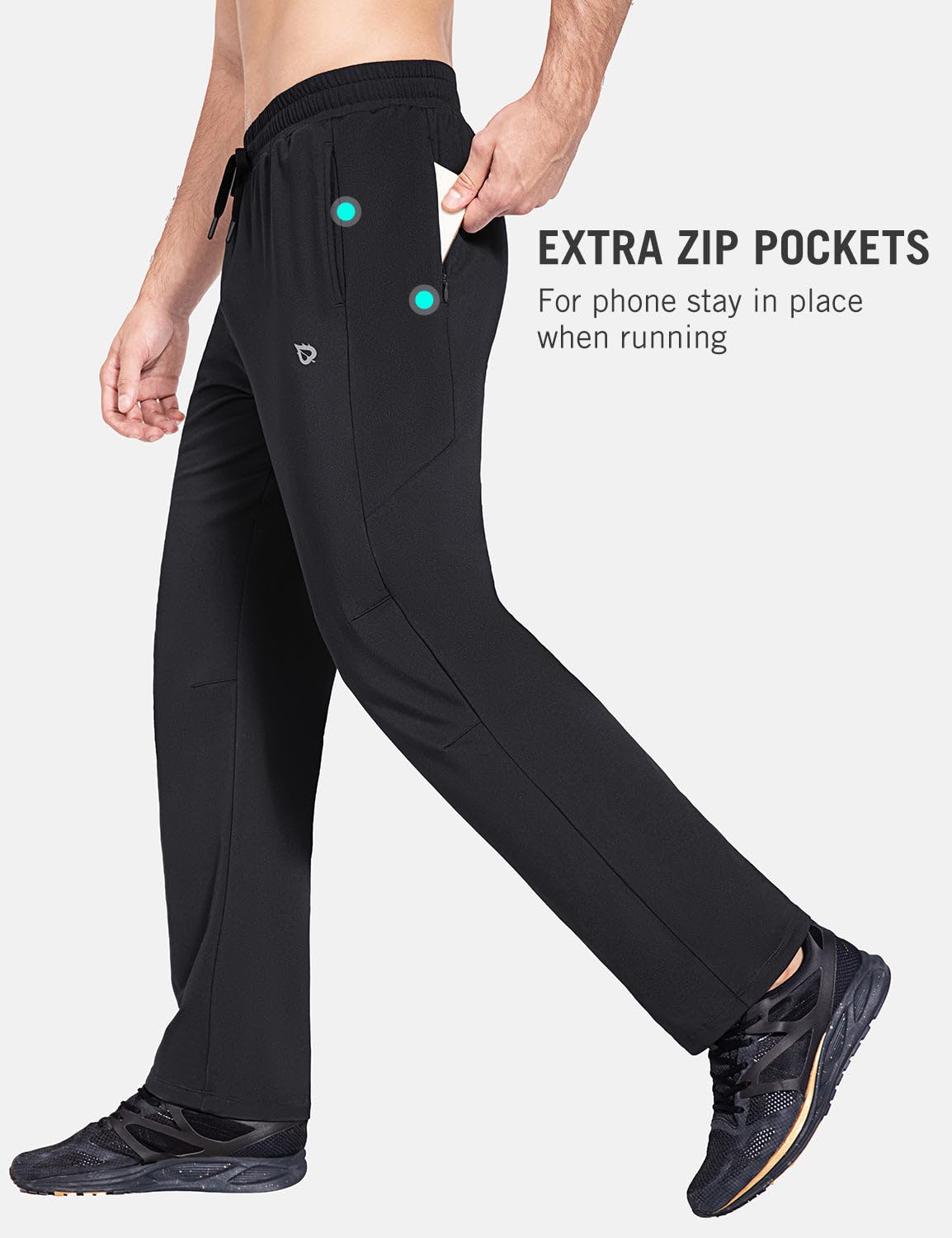 BALEAF Men's Fleece Lined Sweatpants Winter Athletic Workout Cold Weather Thermal Warm Open Bottom Pants with Zipper Pockets Black S