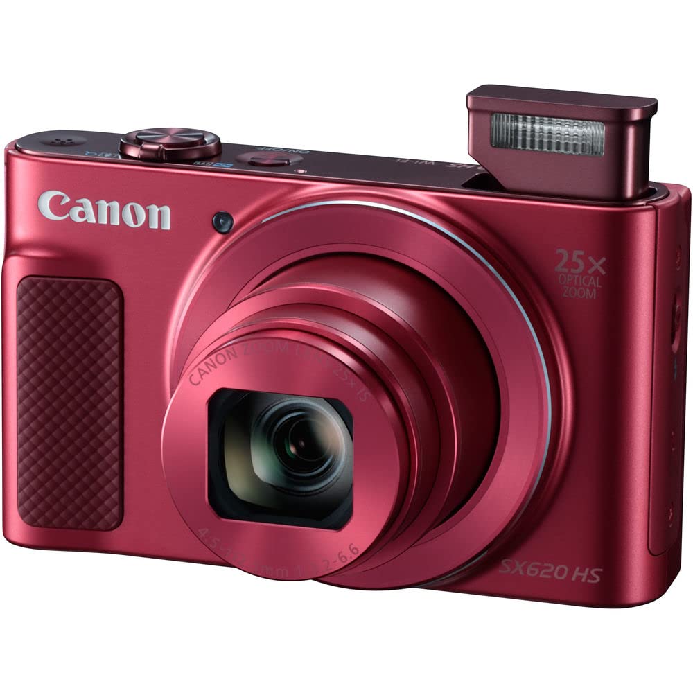 Canon PowerShot SX620 HS Digital Camera (Red) (1073C001), 64GB Memory Card, Card Reader, Deluxe Soft Bag, Flex Tripod, Hand Strap, Memory Wallet, Cleaning Kit (Renewed)